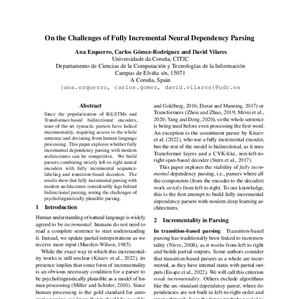 On the Challenges of Fully Incremental Neural Dependency Parsing - ACL Anthology