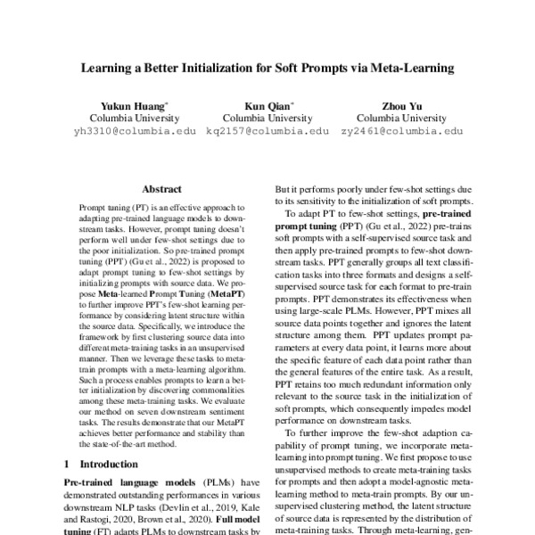 Learning A Better Initialization For Soft Prompts Via Meta Learning