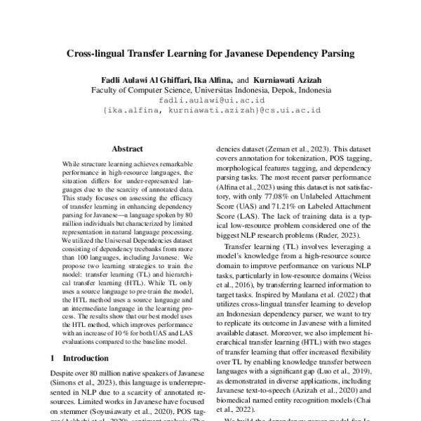 Cross-lingual Transfer Learning for Javanese Dependency Parsing - ACL Anthology
