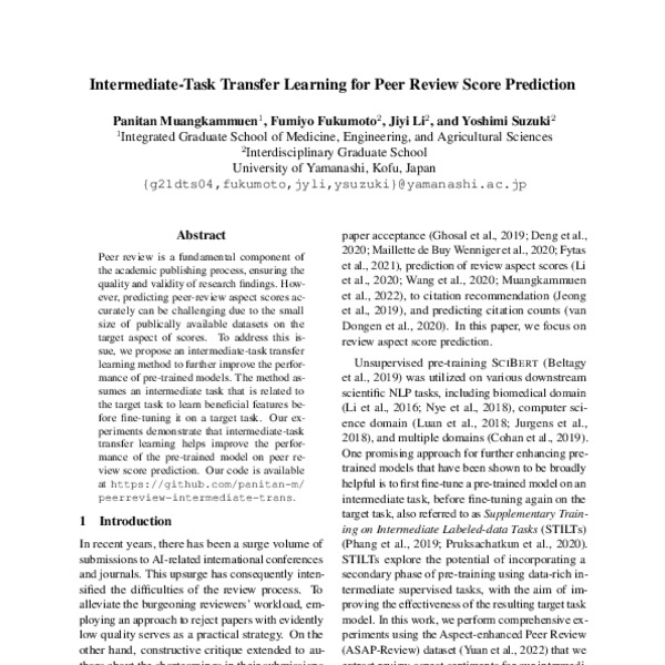 Intermediate Task Transfer Learning For Peer Review Score Prediction Acl Anthology