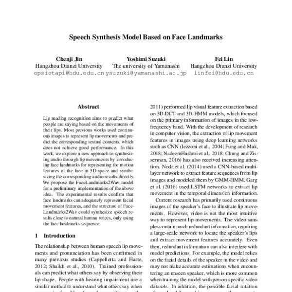 Speech Synthesis Model Based on Face Landmarks - ACL Anthology