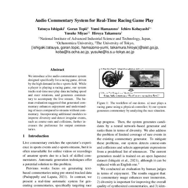 Audio Commentary System for Real-Time Racing Game Play - ACL Anthology