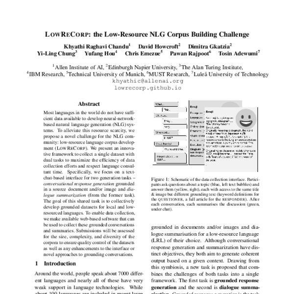 LOWRECORP: the Low-Resource NLG Corpus Building Challenge - ACL Anthology