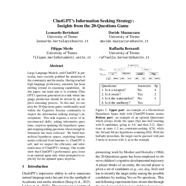 ChatGPT’s Information Seeking Strategy: Insights from the 20-Questions Game - ACL Anthology