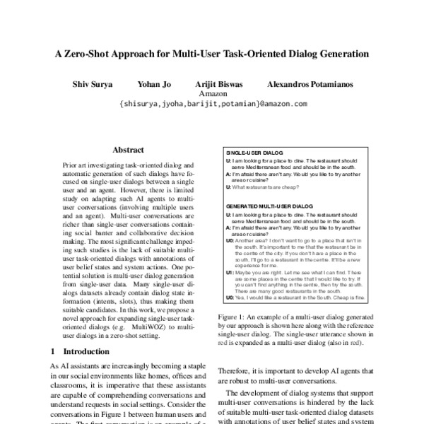 A Zero-Shot Approach for Multi-User Task-Oriented Dialog Generation - ACL Anthology