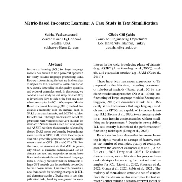 Metric-Based In-context Learning: A Case Study in Text Simplification - ACL Anthology