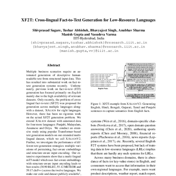 XF2T: Cross-lingual Fact-to-Text Generation for Low-Resource Languages - ACL Anthology