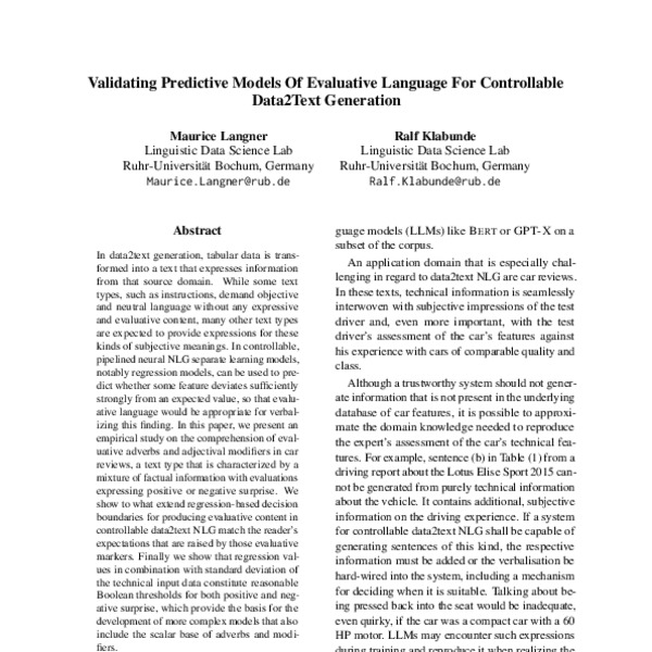 Validating Predictive Models Of Evaluative Language For Controllable Data2Text Generation - ACL ...