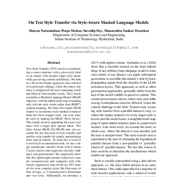 On Text Style Transfer via Style-Aware Masked Language Models - ACL Anthology