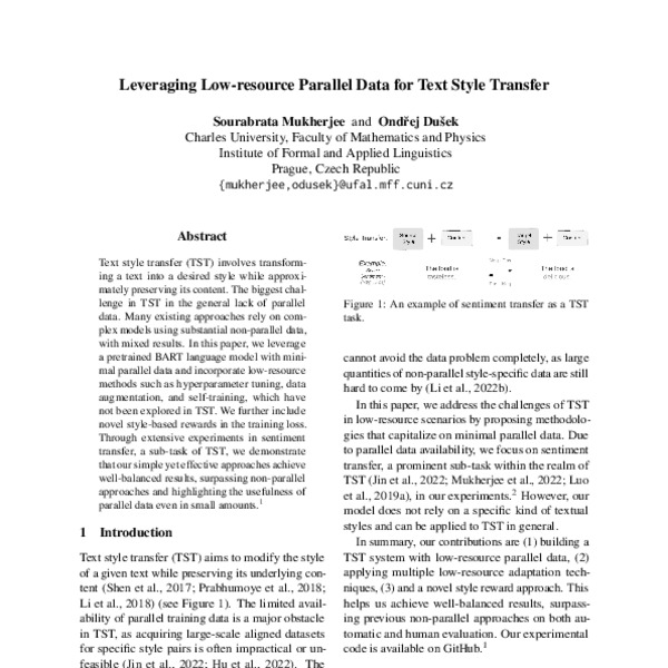 Leveraging Low Resource Parallel Data For Text Style Transfer Acl Anthology