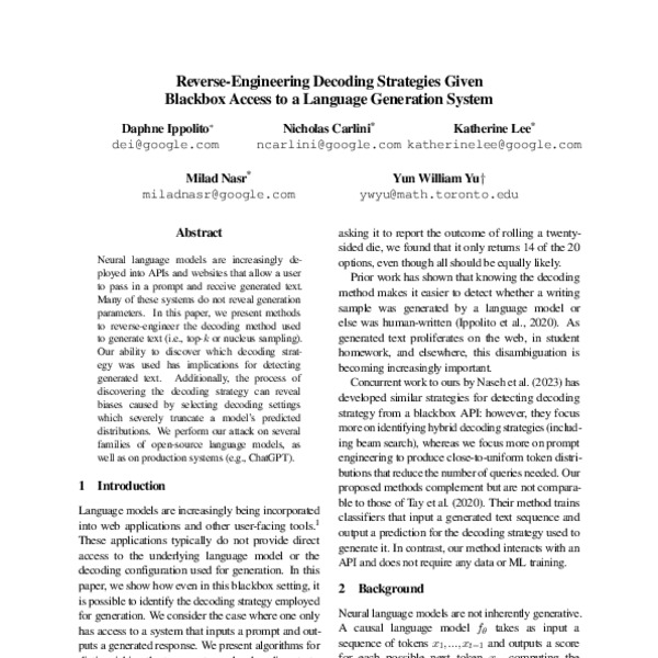 Reverse-Engineering Decoding Strategies Given Blackbox Access to a Language Generation System ...