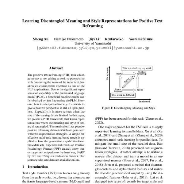 Learning Disentangled Meaning and Style Representations for Positive Text Reframing - ACL Anthology