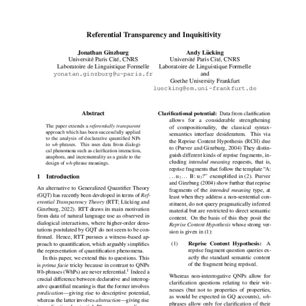 Referential Transparency and Inquisitiveness - ACL Anthology