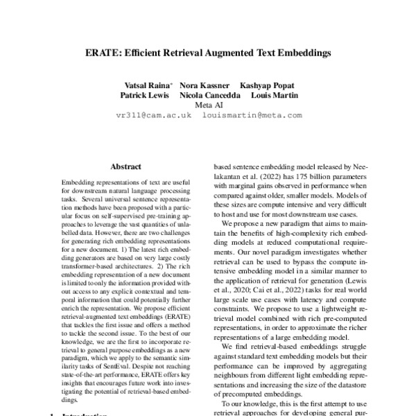 ERATE: Efficient Retrieval Augmented Text Embeddings - ACL Anthology