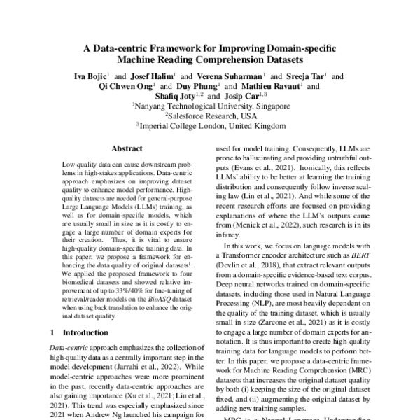 A Data-centric Framework for Improving Domain-specific Machine Reading Comprehension Datasets ...