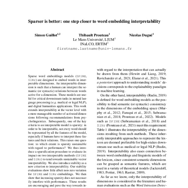 Sparser is better: one step closer to word embedding interpretability ...