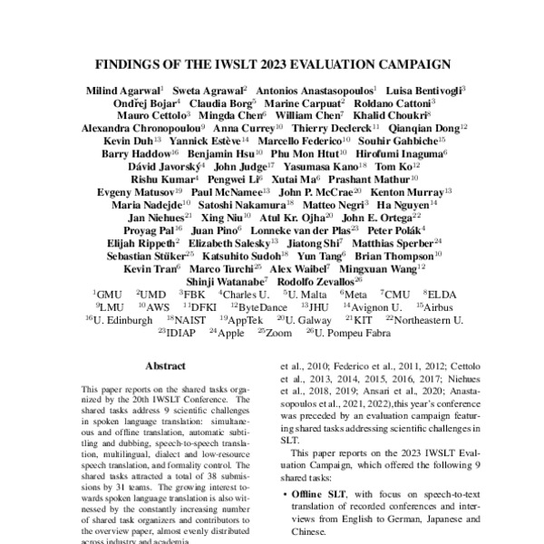 FINDINGS OF THE IWSLT 2023 EVALUATION CAMPAIGN - ACL Anthology
