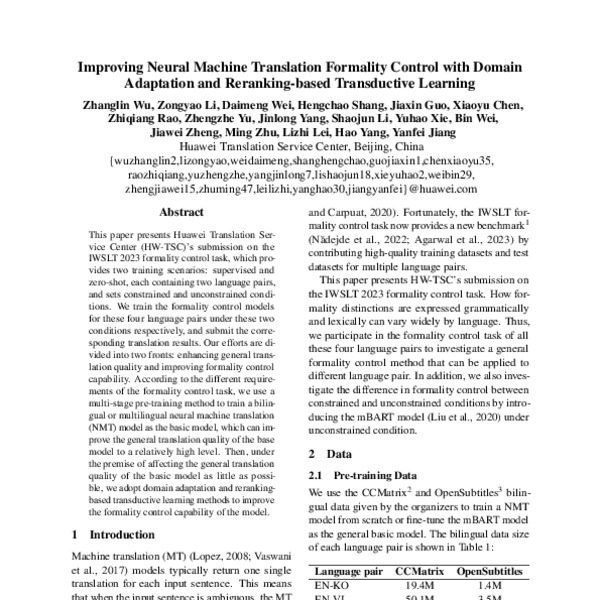Improving Neural Machine Translation Formality Control with Domain Adaptation and Reranking ...