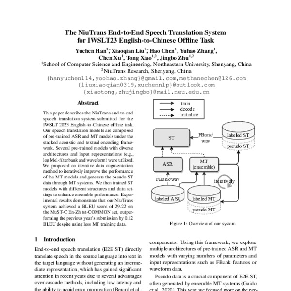 The NiuTrans End-to-End Speech Translation System for IWSLT23 English-to-Chinese Offline Task ...