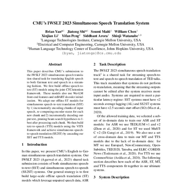 CMU’s IWSLT 2023 Simultaneous Speech Translation System - ACL Anthology