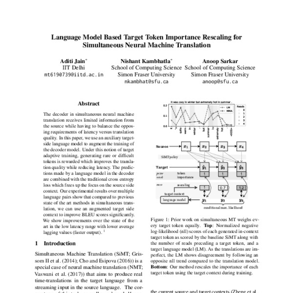 Language Model Based Target Token Importance Rescaling for Simultaneous Neural Machine ...