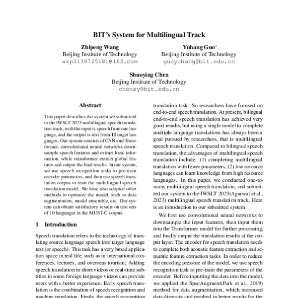 BIT’s System for Multilingual Track - ACL Anthology