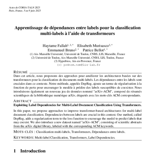 Apprentissage de dépendances entre labels pour la classification multi ...