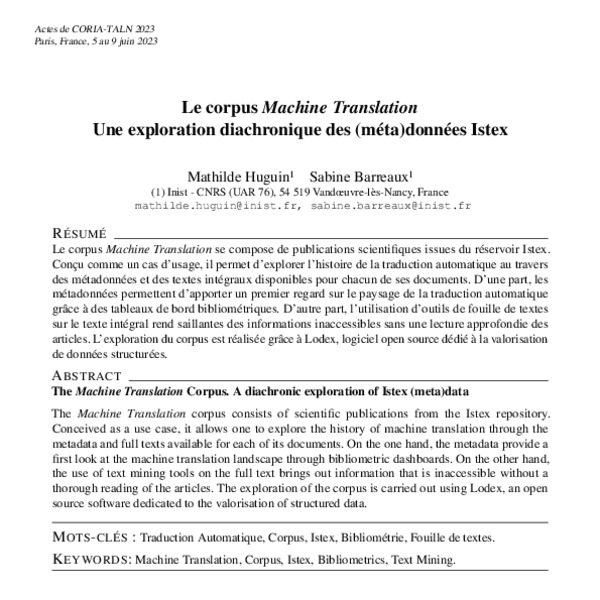 Le corpus « Machine Translation » : une exploration diachronique des ...