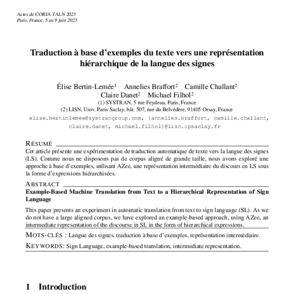 Traduction à base d’exemples du texte vers une représentation ...