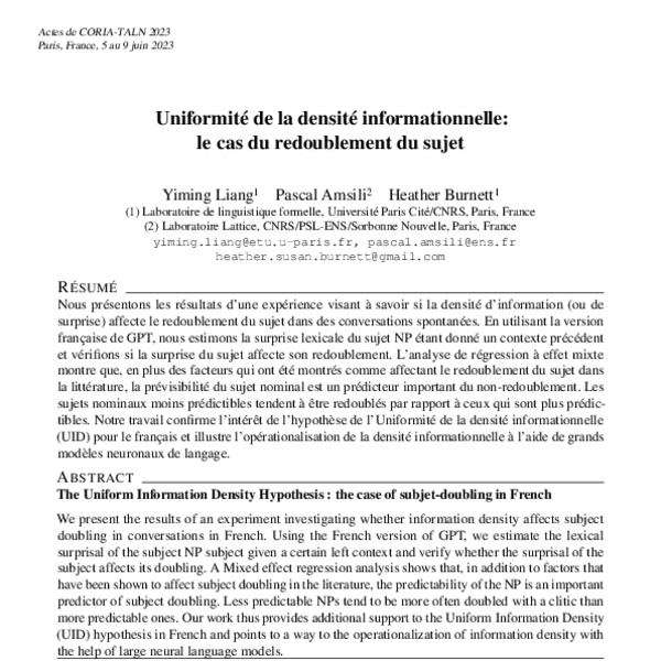 Uniformité de la densité informationnelle: le cas du redoublement du ...