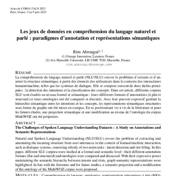 Les jeux de données en compréhension du langage naturel et parlé : paradigmes d’annotation et ...