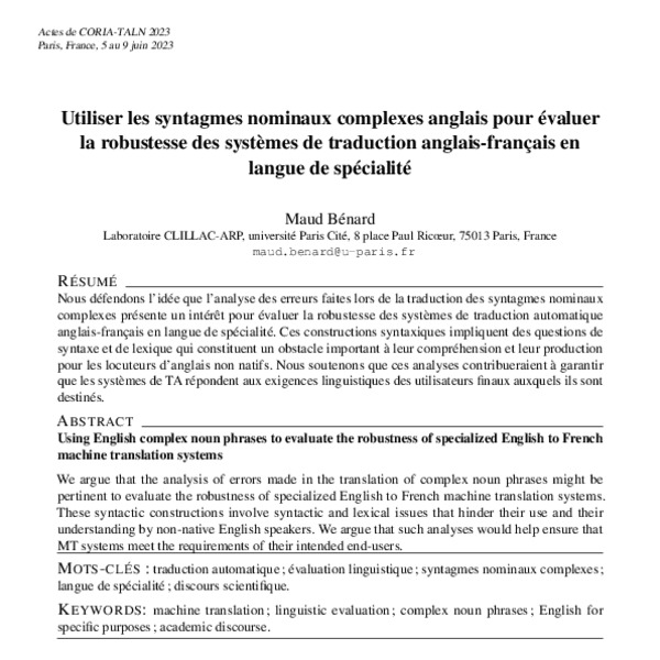 Utiliser les syntagmes nominaux complexes anglais pour évaluer la ...