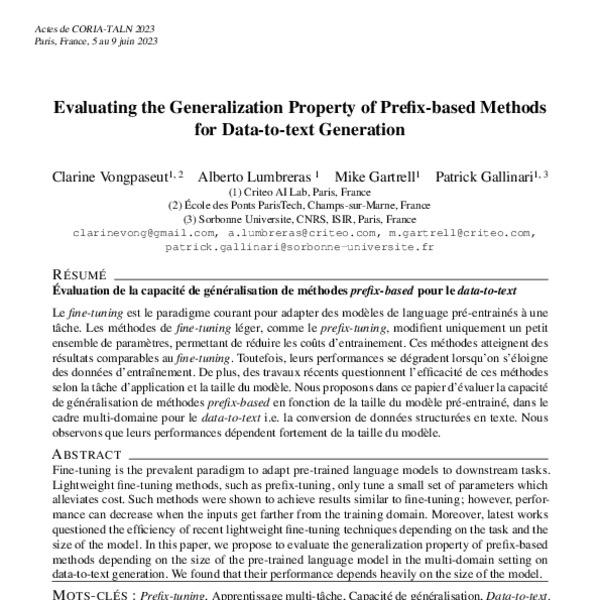 Evaluating the Generalization Property of Prefix-based Methods for Data-to-text Generation - ACL ...