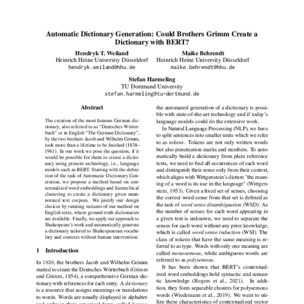 Automatic Dictionary Generation Could Brothers Grimm Create A
