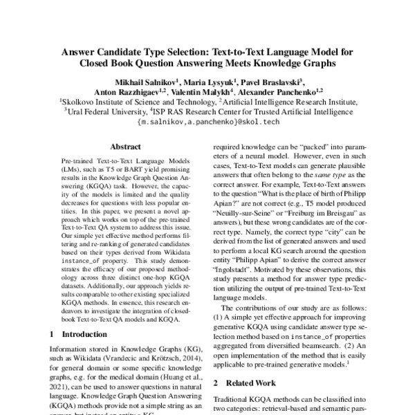 Answer Candidate Type Selection Text To Text Language Model For Closed Book Question Answering