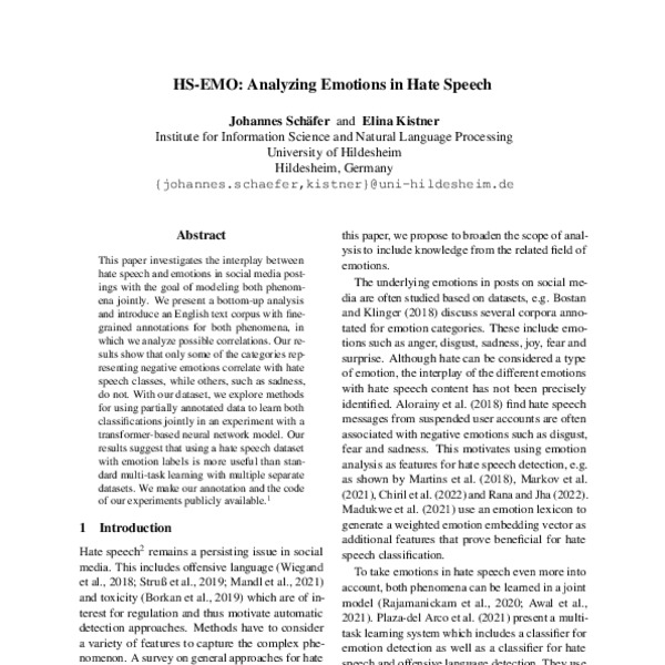 HS-EMO: Analyzing Emotions in Hate Speech - ACL Anthology