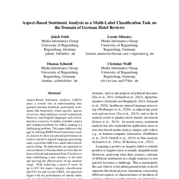 Aspect-Based Sentiment Analysis as a Multi-Label Classification Task on the Domain of German ...