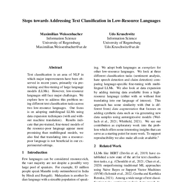 Steps Towards Addressing Text Classification In Low Resource Languages Acl Anthology