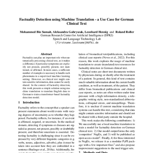 Factuality Detection using Machine Translation – a Use Case for German Clinical Text - ACL Anthology