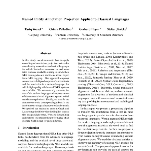 Named Entity Annotation Projection Applied to Classical Languages - ACL Anthology