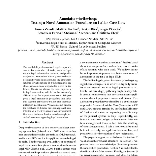 Annotators In The Loop Testing A Novel Annotation Procedure On Italian Case Law Acl Anthology