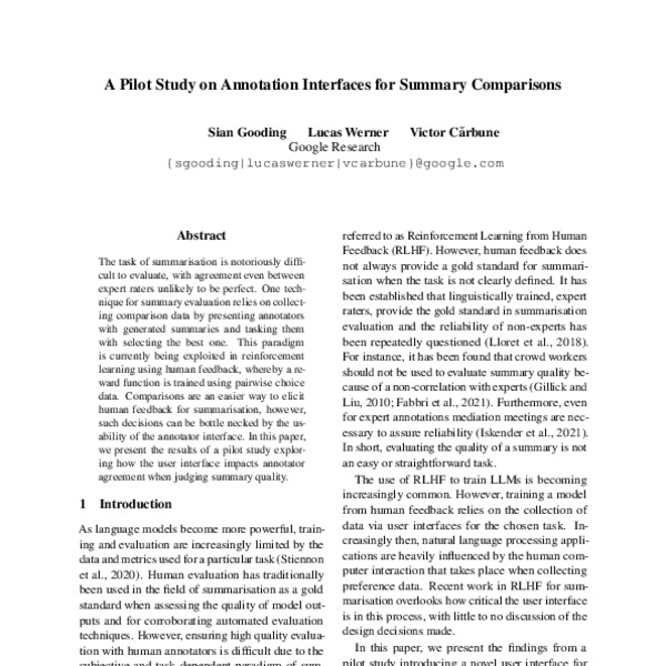 A Study on Annotation Interfaces for Summary Comparison - ACL Anthology