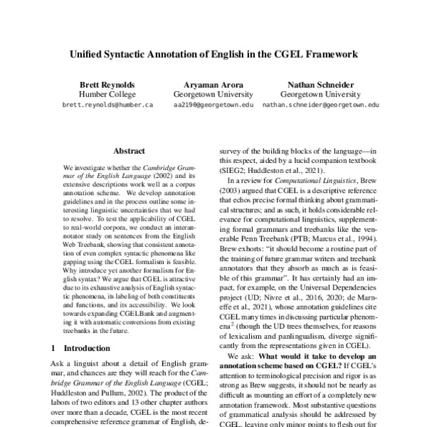Unified Syntactic Annotation of English in the CGEL Framework - ACL Anthology