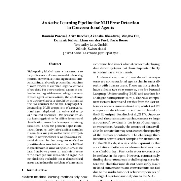 An Active Learning Pipeline for NLU Error Detection in Conversational Agents - ACL Anthology