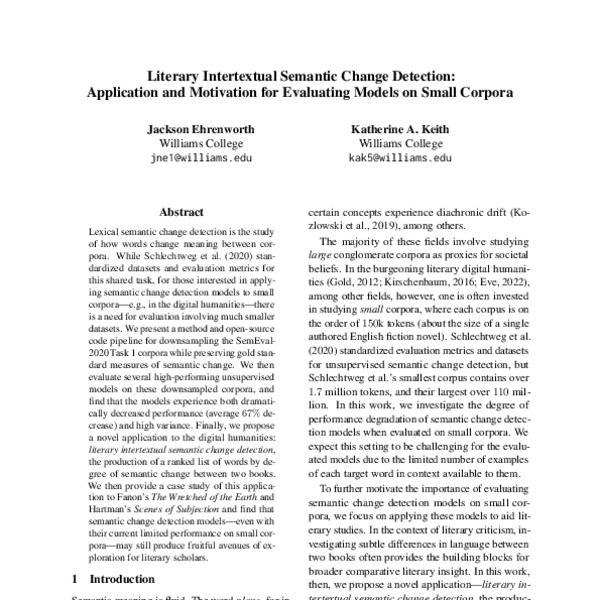 Literary Intertextual Semantic Change Detection: Application and Motivation for Evaluating ...