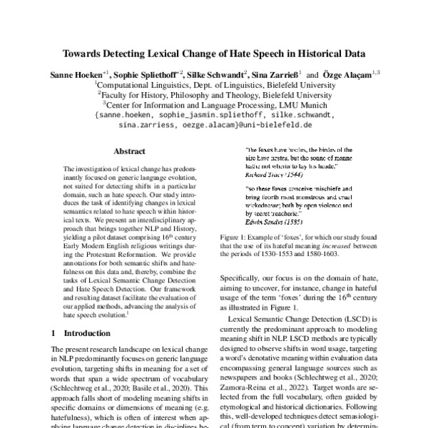 Towards Detecting Lexical Change of Hate Speech in Historical Data - ACL Anthology