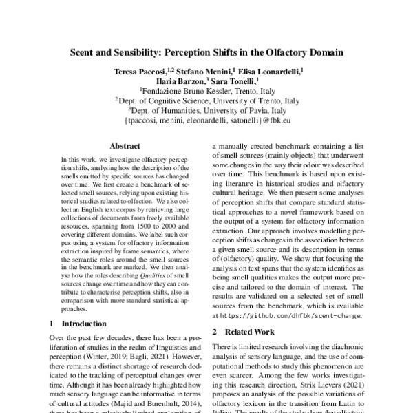 Scent and Sensibility: Perception Shifts in the Olfactory Domain - ACL Anthology