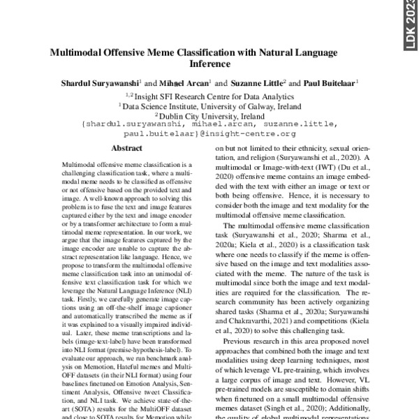 Multimodal Offensive Meme Classification with Natural Language ...