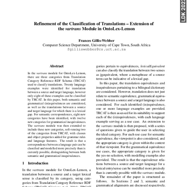 Refinement of the Classification of Translations – Extension of the ...