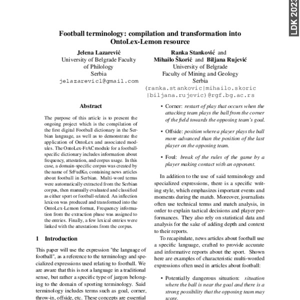 Football terminology: compilation and transformation into OntoLex-Lemon ...